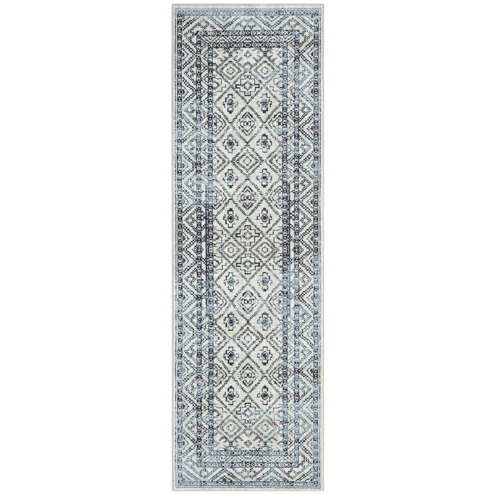 Everwash Treasure Cambria Geometric Runner Rug - Beige/Navy Blue ...