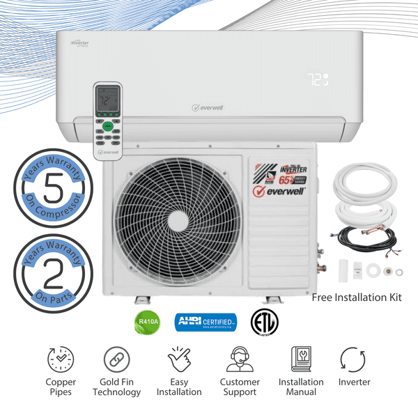 Everwell® Energy Saver 12,000 BTU 17 SEER Ductless Mini-Split AC & Heat ...