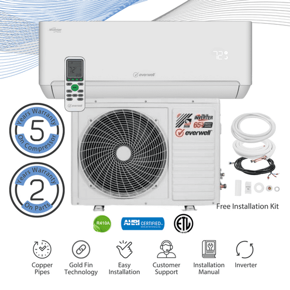 Everwell® Energy Saver 12,000 BTU 17 SEER Ductless Mini-Split AC & Heat ...