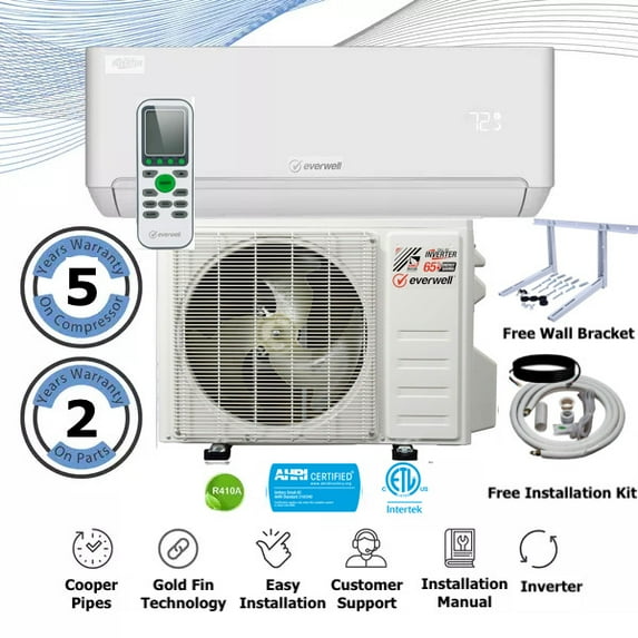 Everwell- 12000 BTU AC Mini Split 17 SEER2 Inverter AC Ductless Heat ...