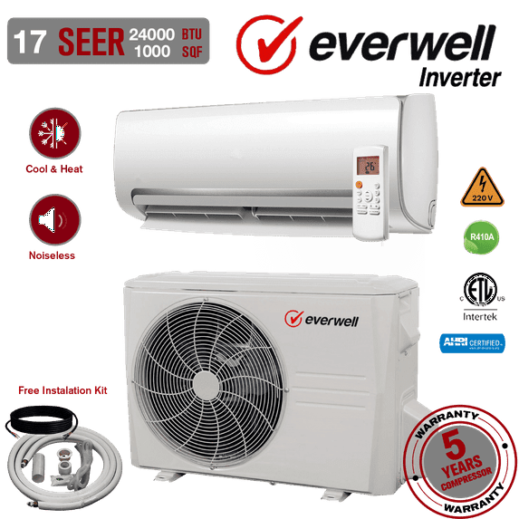 Everwell Heat Pump Air Conditioner Mini Split 24000 BTU, 220V / 1Ph ...