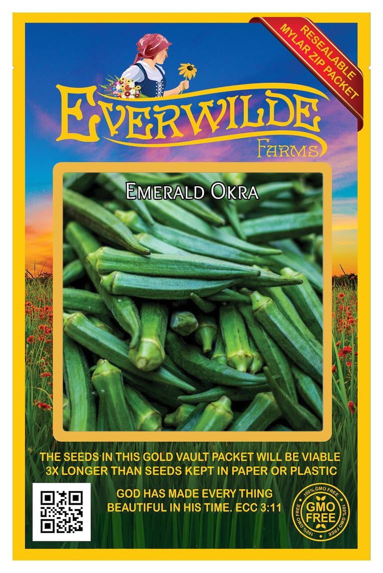 Everwilde Farms - 100 Emerald Okra Seeds - Gold Vault Jumbo Bulk Seed ...