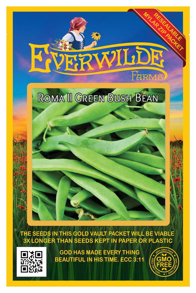 Everwilde Farms - 100 Roma II Green Bush Bean Seeds - Gold Vault Jumbo ...