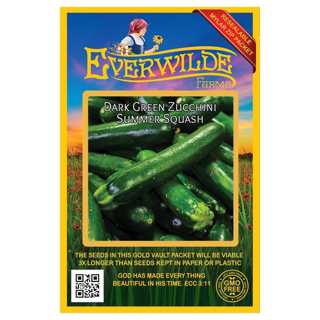 Everwilde Farms - 40 Dark Green Zucchini Summer Squash Seeds - Gold ...