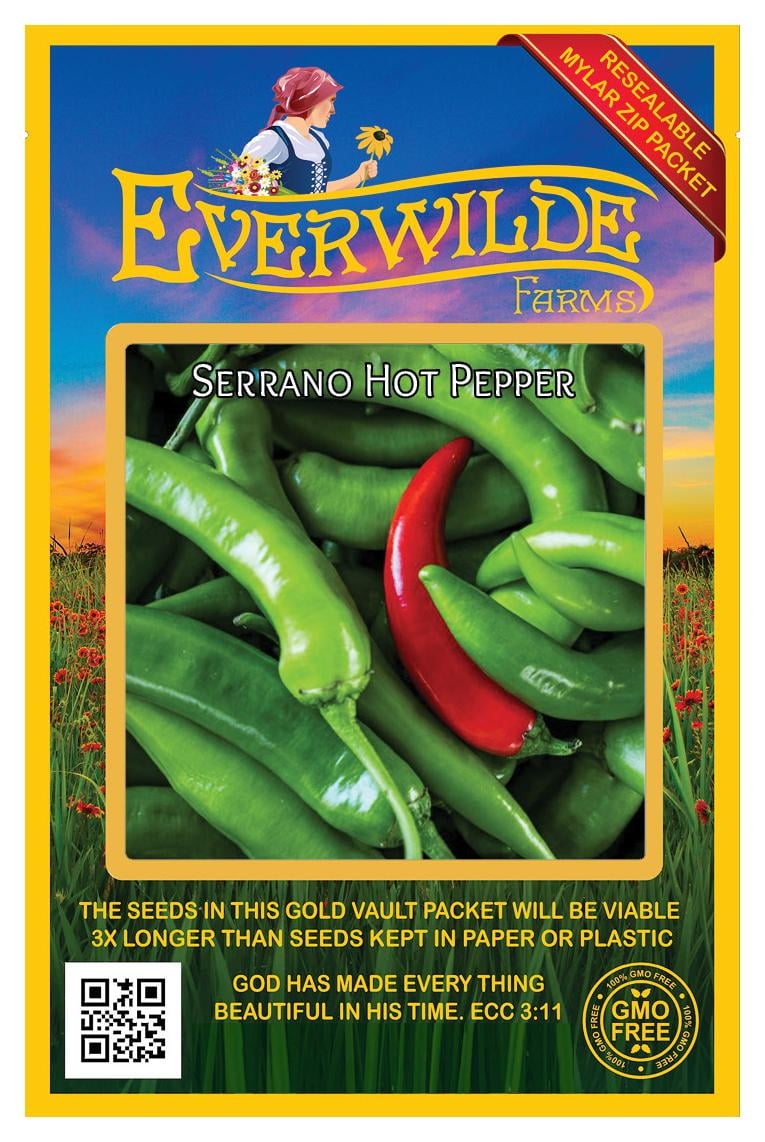 Everwilde Farms - 50 Serrano Hot Pepper Seeds - Gold Vault Seed Packet ...
