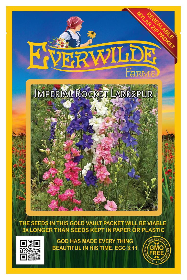Everwilde Farms 500 Imperial Mixed Rocket Larkspur Flower Seeds, Resealable Mylar Packaging ...