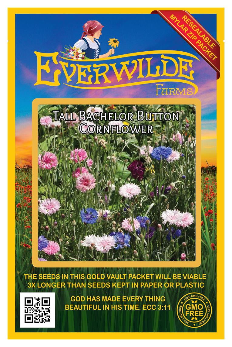 Everwilde Farms 500 Tall Mixed Bachelor Button Flower Seeds, Resealable ...