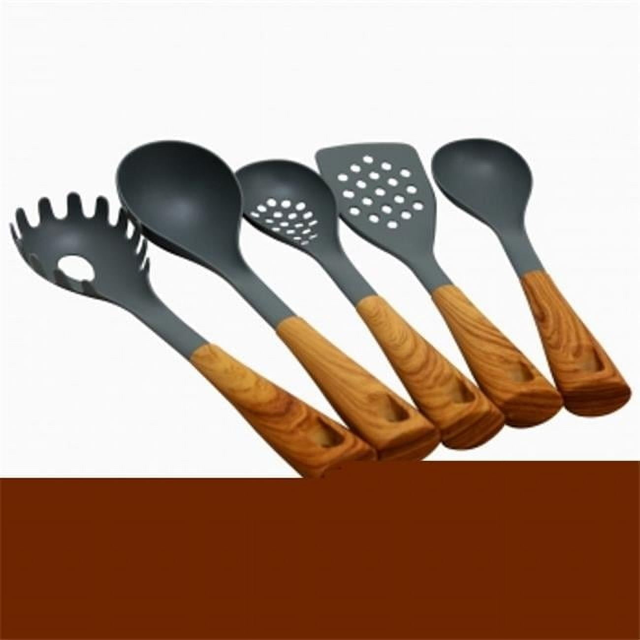 Everwood Kitchen Nylon Tools Set with Wood Inspired Handles - Set of 5 ...