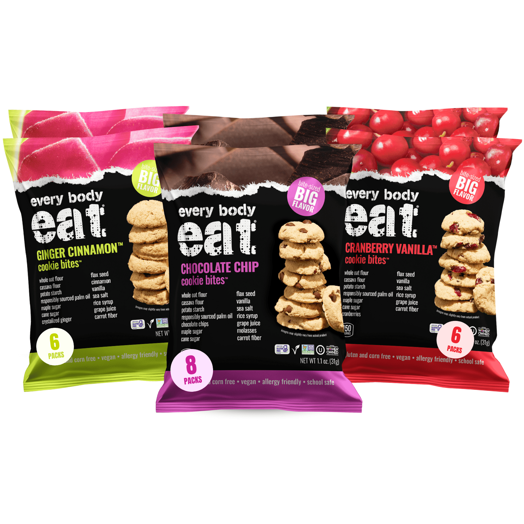 Every Body Eat Crunchy Cookie Bites Variety Pack, Gluten & Dairy Free ...