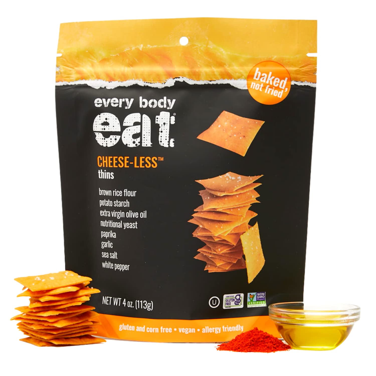 Every Body Eat Snack Thins, Cheese-less Flavor, Vegan, Gluten Free and ...
