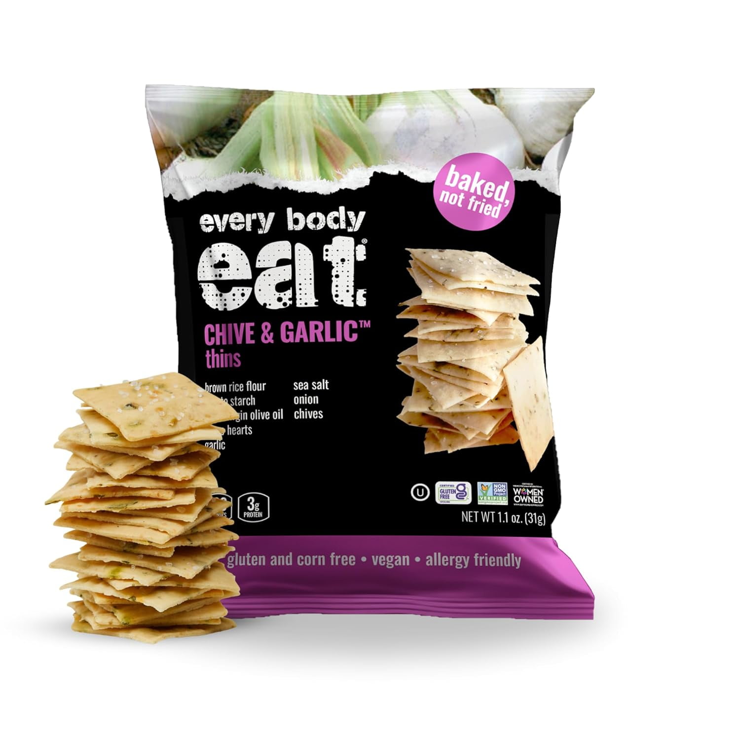 Every Body Eat Snack Thins, Chive and Garlic, Gluten & Dairy Free ...
