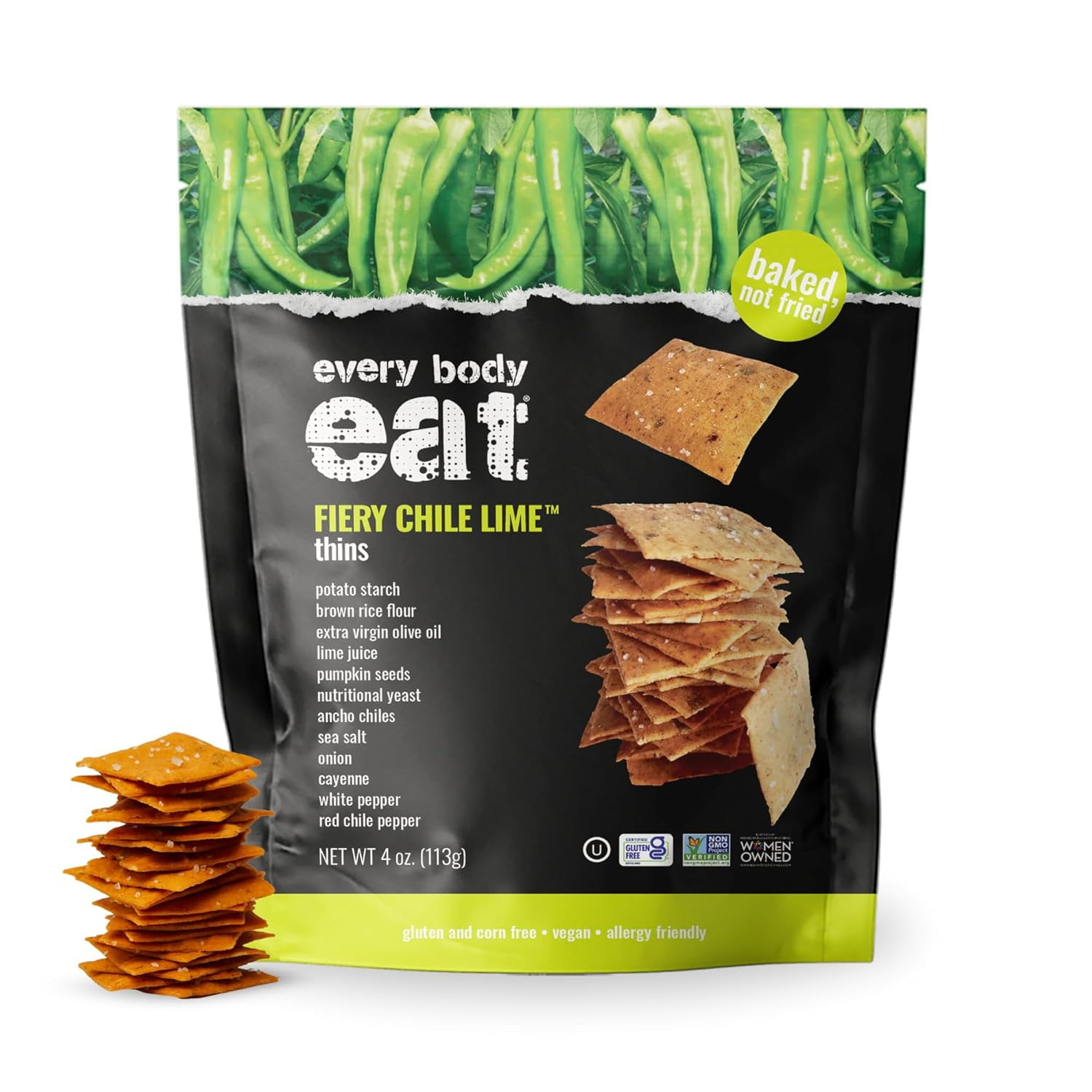 Every Body Eat Snack Thins, Fiery Chile Lime Flavor, Vegan, Gluten Free ...
