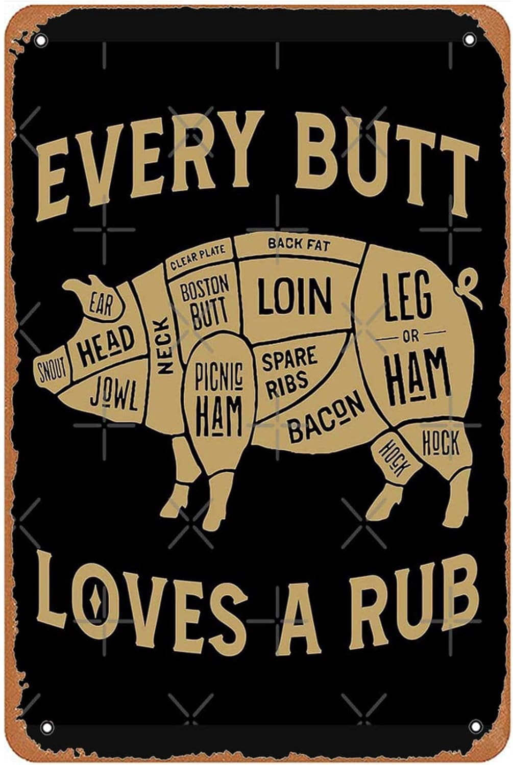 Every Butt Loves A Rub Funny Bbq Metal Signs Vintage Bar Farm Kitchen ...
