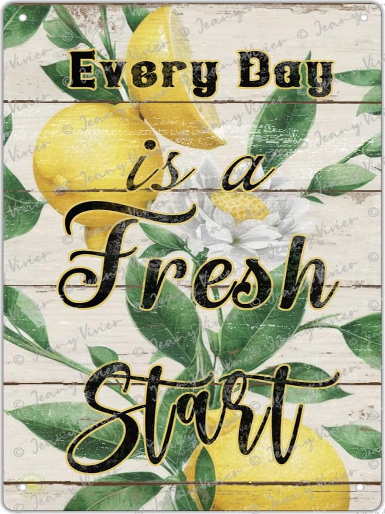 Every Day is A Fresh Start Positive Poster Retro Yellow Lemons Metal ...