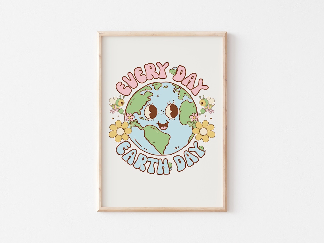 Every Day Earth Day, Retro Earth Day Art, Planet Earth, Earth Day Wall ...