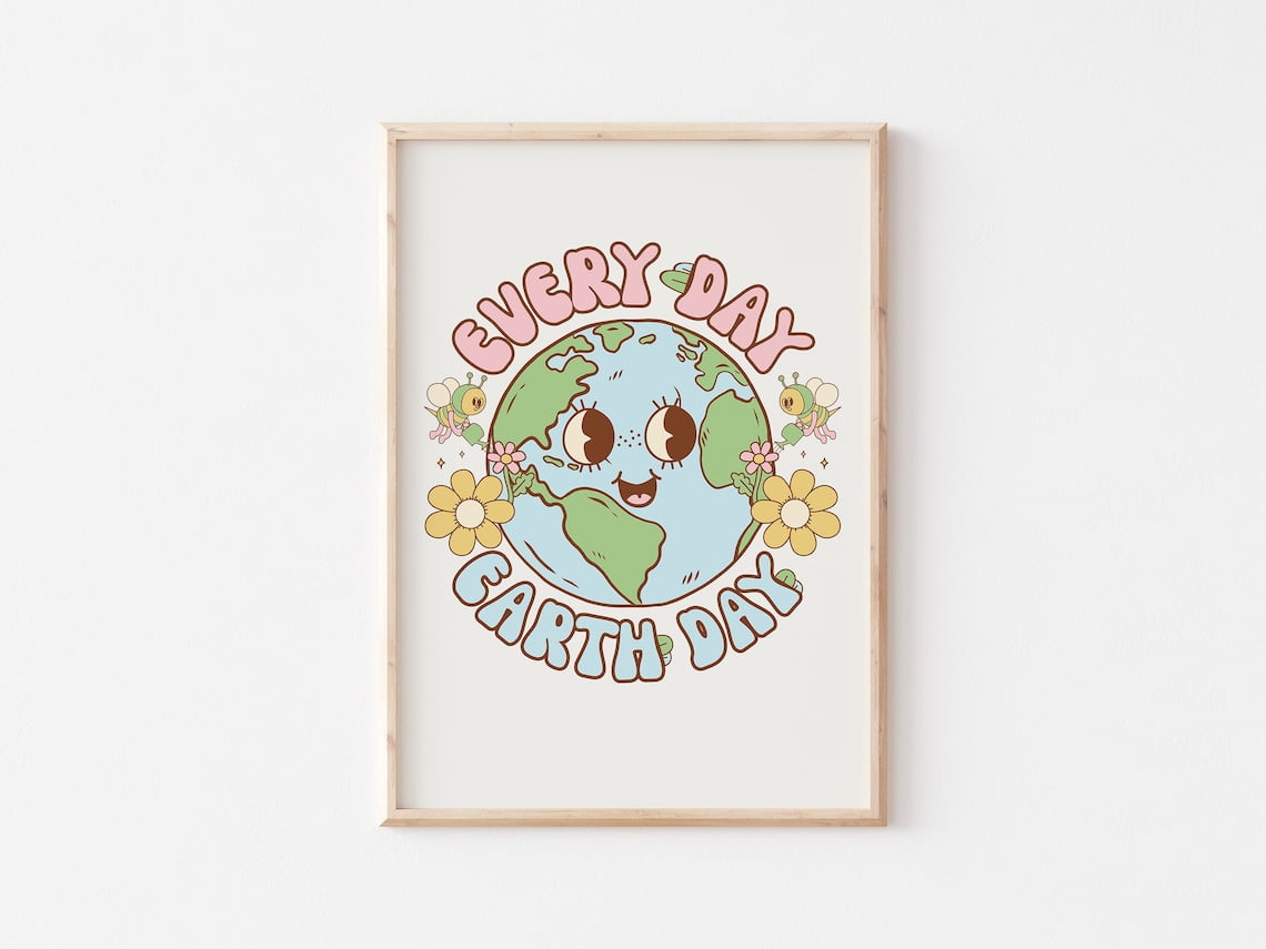 Every Day Earth Day, Retro Earth Day Art, Planet Earth, Earth Day Wall ...