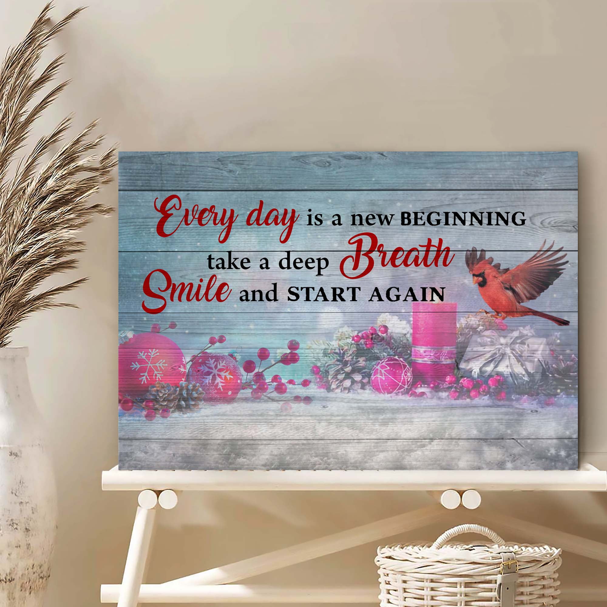 Every Day Is a New Beginning Canvas Wall Art – Inspirational Quote – “Take a Deep Breath, Smile ...