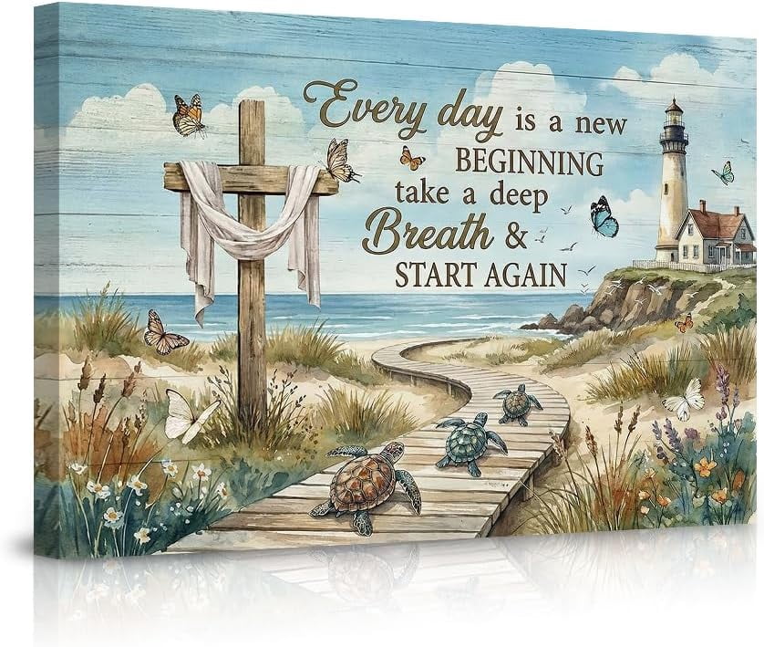 Every Day is a New Beginning Wall Art Canvas Prints,Beach Lighthouse ...