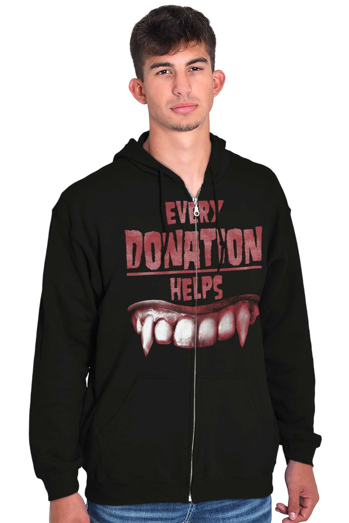 Every Donation Helps Vampire Blood Unisex Plus Size Zip Hoodie Brisco ...