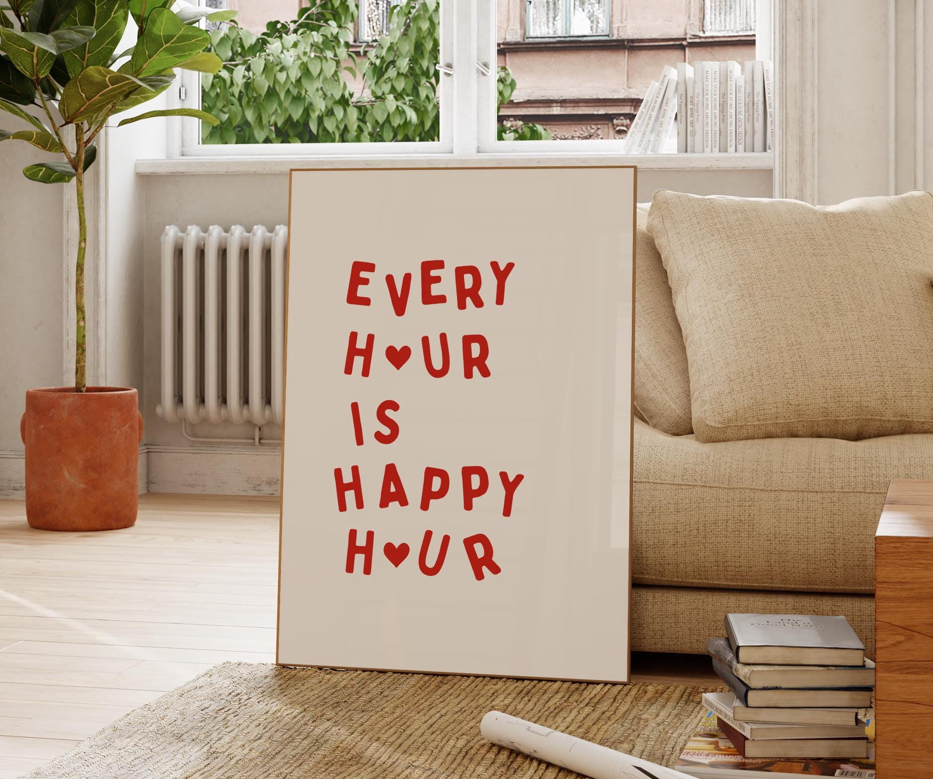Every Hour Is Happy Hour Poster Red Retro Typography Poster Funny Bar ...
