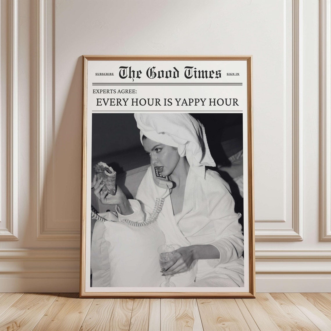 Every Hour Is Yappy Hour Newspaper Poster, Retro Bar Cart Poster ...