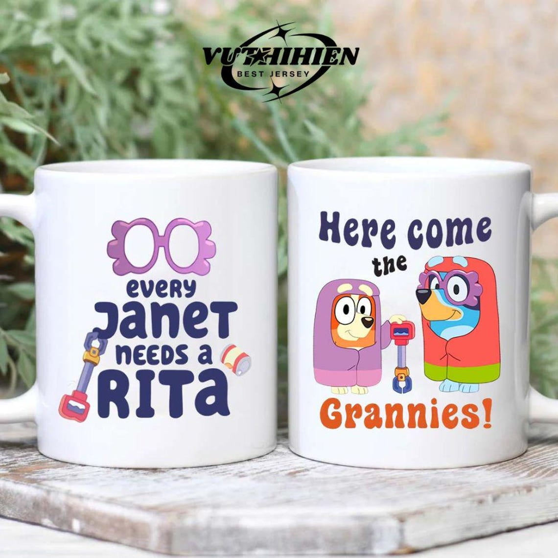 Every Janet Needs A Rita Here Come The Grannies Bluey Mug, Janet Rita ...