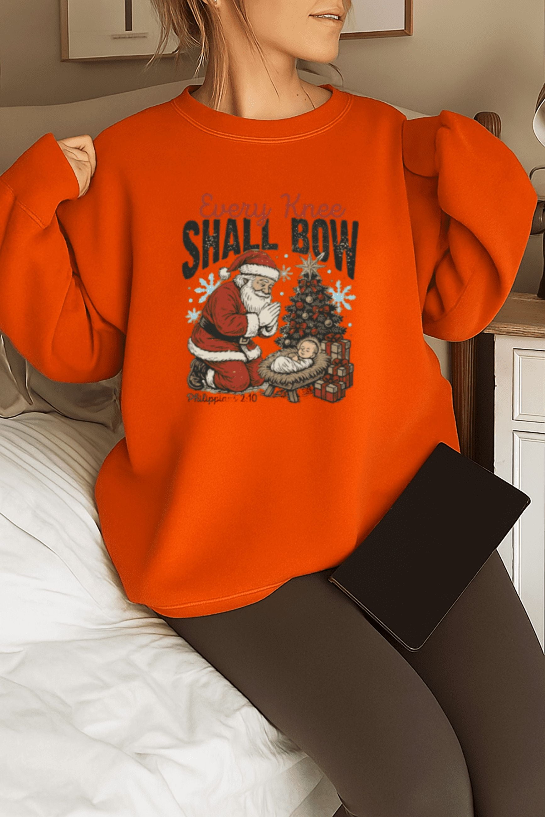 Every Knee Shall Bow Christian Religious Christmas Holiday Sweatshirt ...