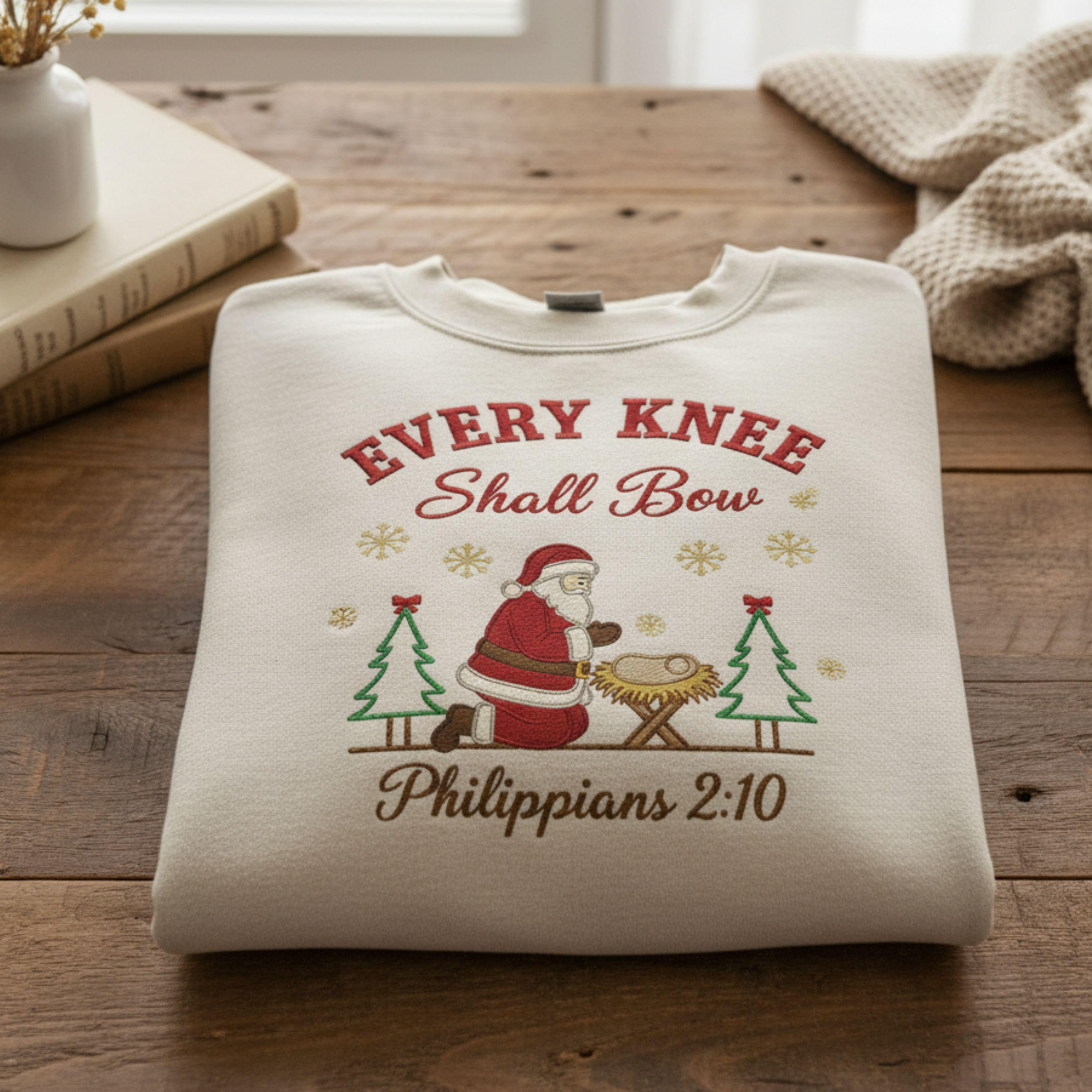 Every Knee Shall Bow Embroidered Sweatshirt, Nativity Xmas Crewneck ...