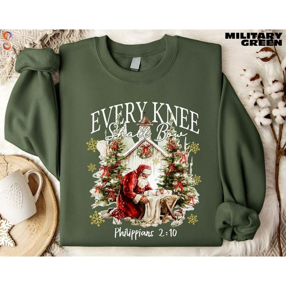 Every Knee Shall Bow Sweatshirt, Santa Claus Sweater, Religious Xmas ...