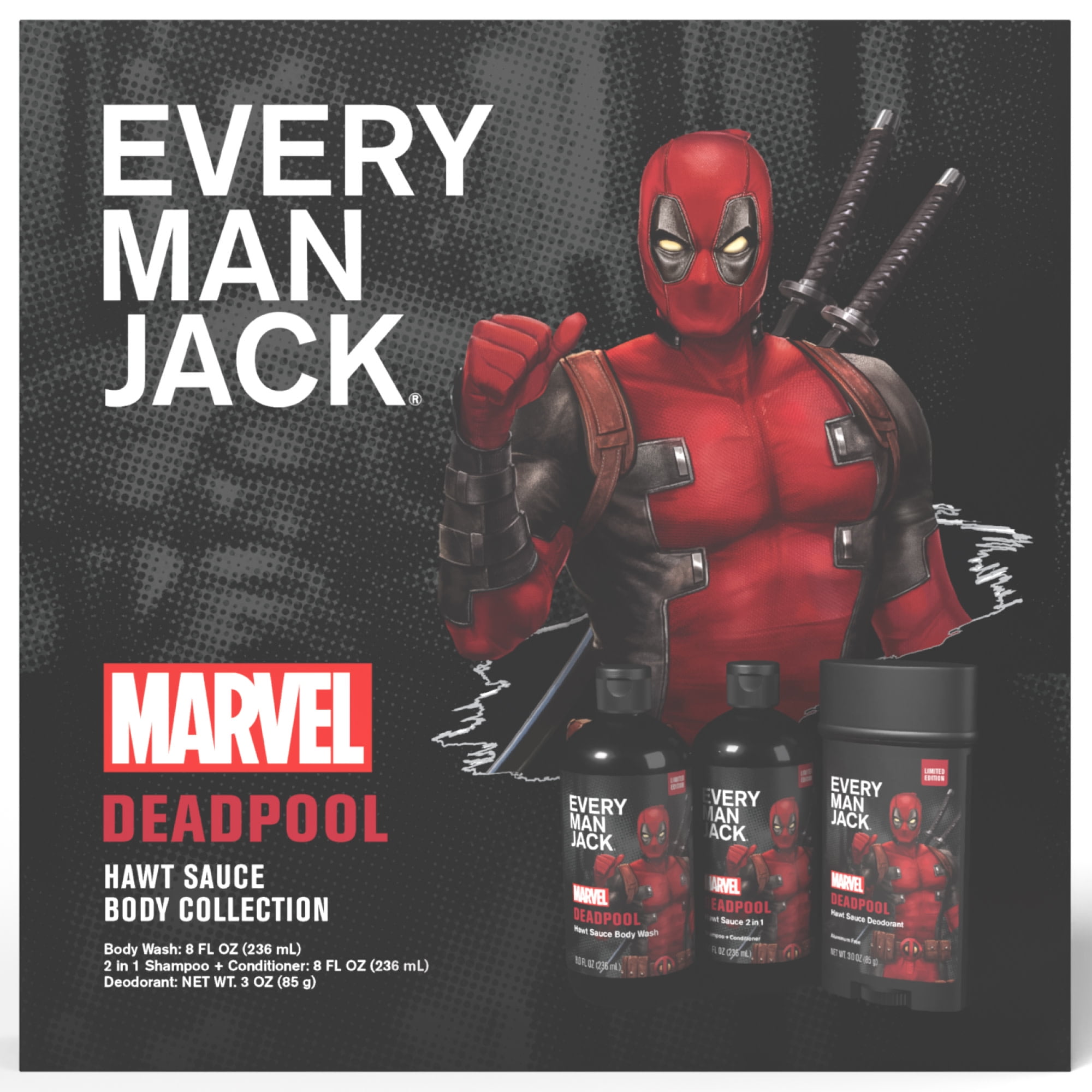 Every Man Jack Deadpool Gift Set for Men - Body Wash, Shampoo and ...