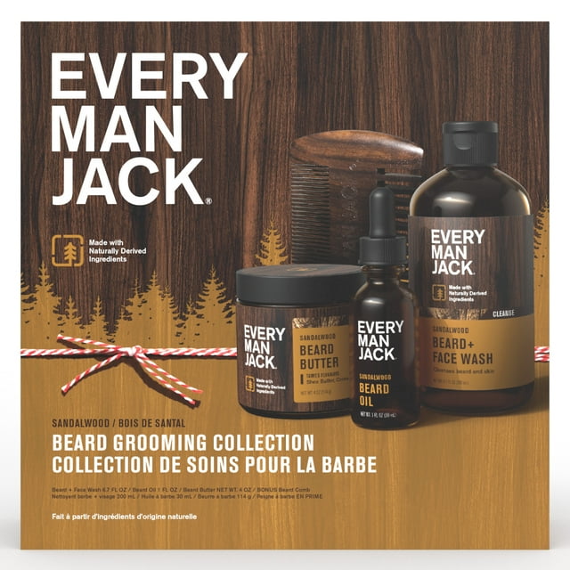 Every Man Jack Mens Sandalwood Beard Kit - Xmas Grooming Set, Face Wash ...