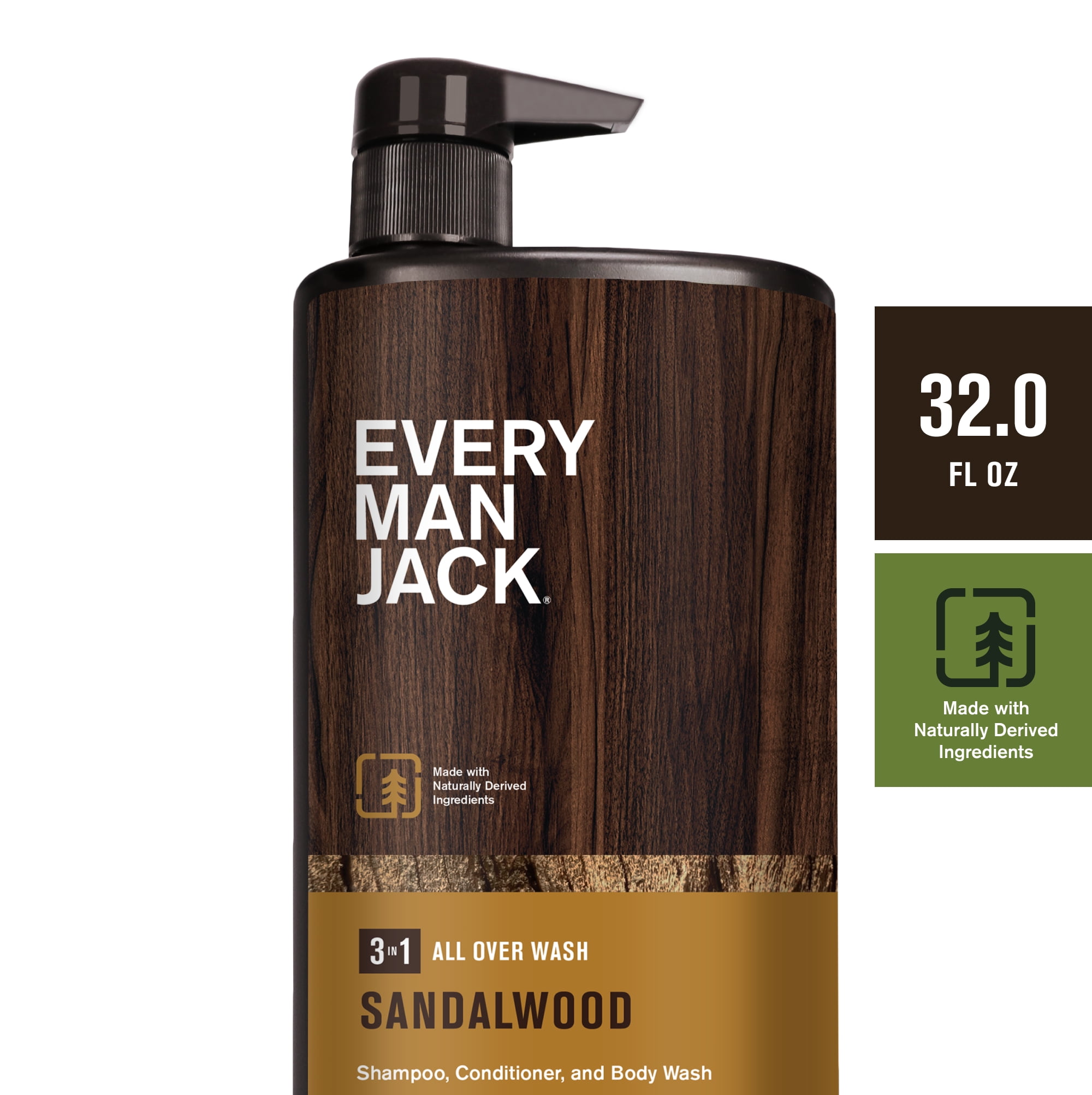 Every Man Jack Sandalwood 3-in-1 Shower Gel - Body Wash, Shampoo ...