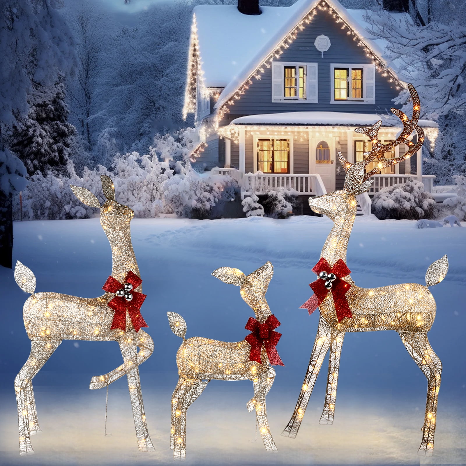 Every Moment Counts 5ft 3-Piece Lighted 3D Christmas Deer Set Outdoor ...