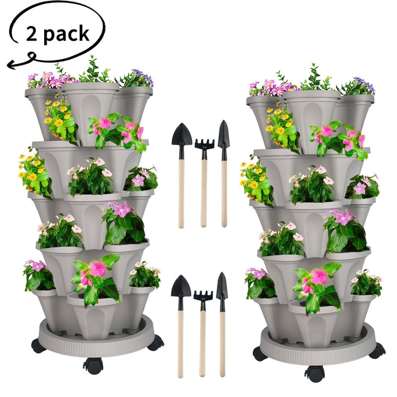 Every Moment Vertical Garden Set | 2x 5-Tier Stack Planters w/ Balcony Base, Planters for ...