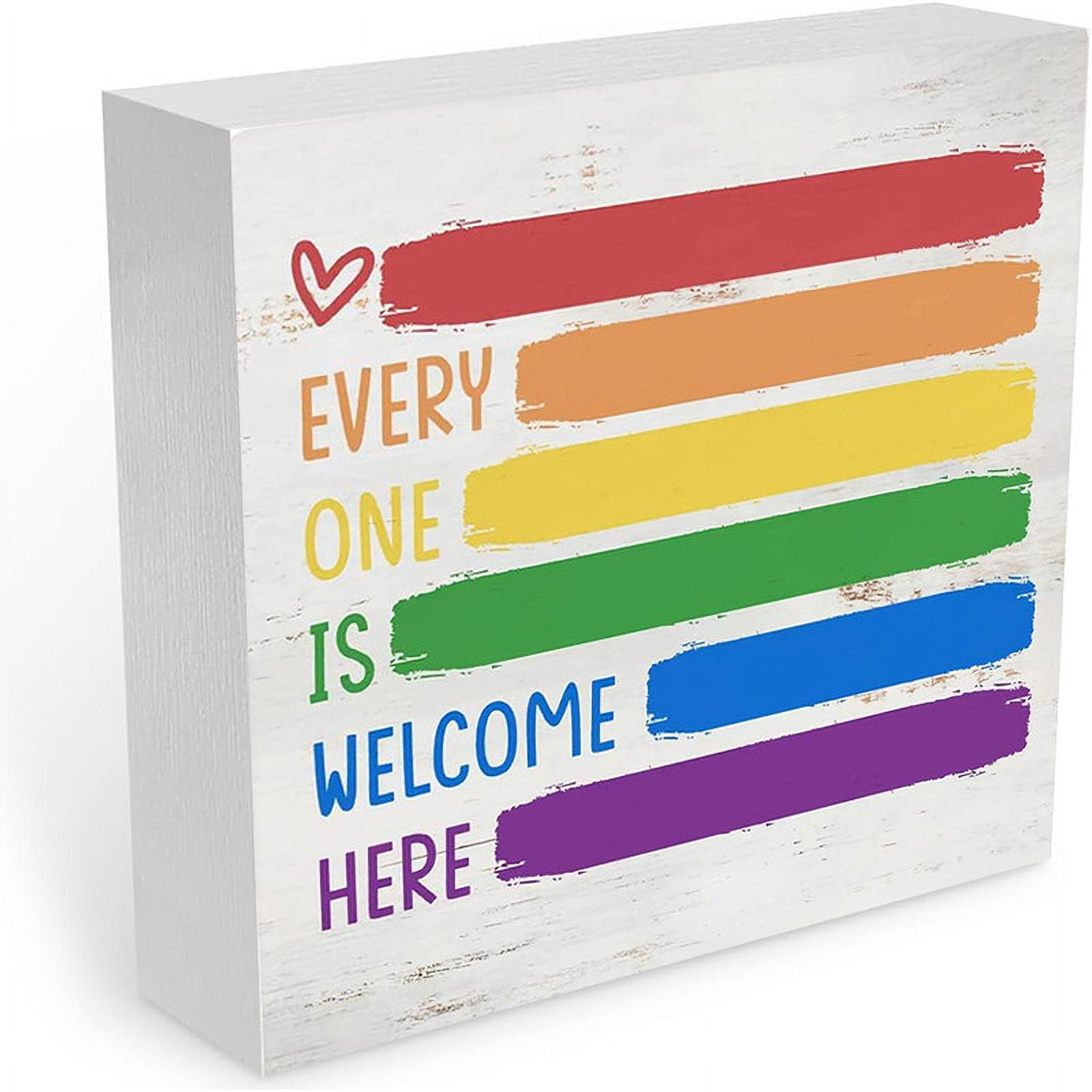 Every One Is Welcome Here Ceramic Table Sign Plaque Decor Pride Rainbow ...