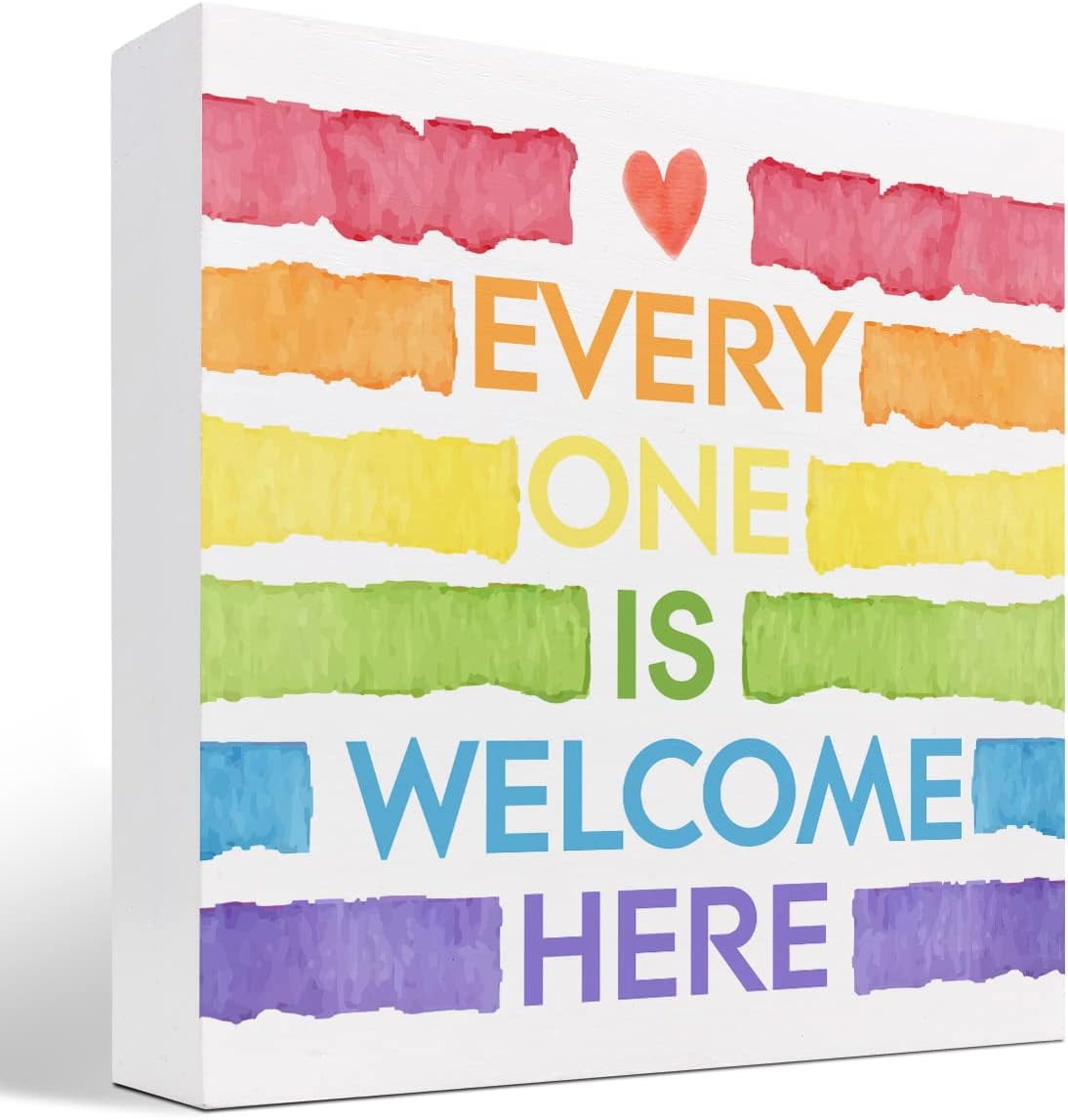 Every One Is Welcome Here Diversity Rainbow Colors Wood Block Sign Desk ...