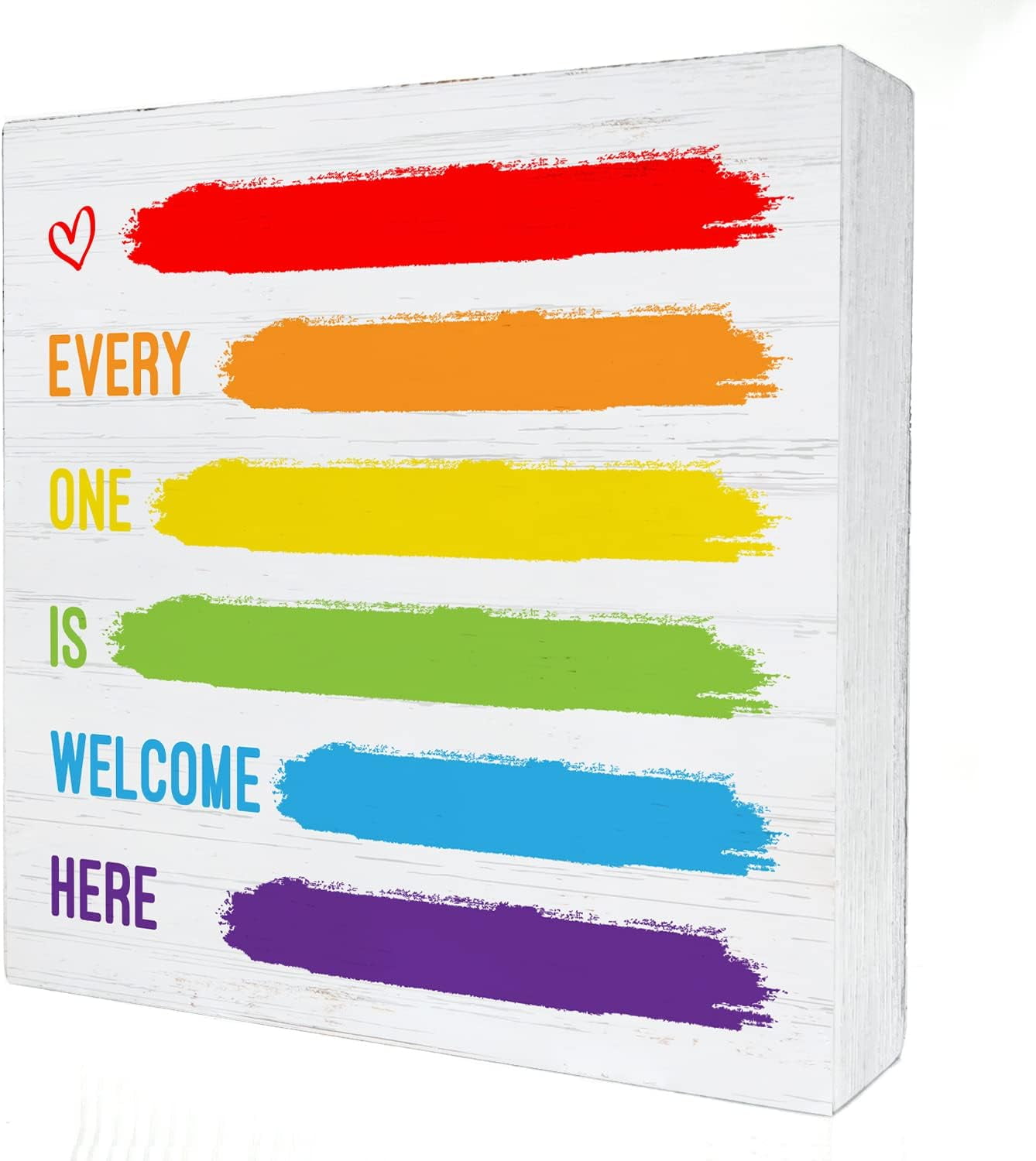 Every One is Welcome Here Wood Box Sign Rainbow Diversity Pride Quote ...