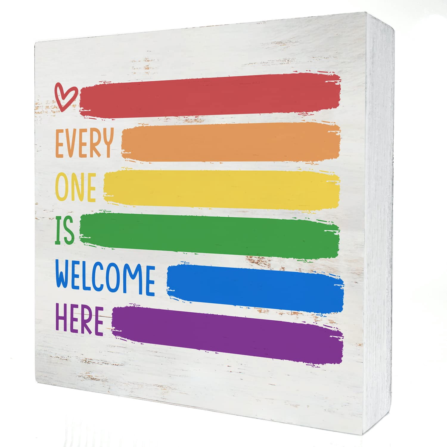 Every One is Welcome Here Wood ATT1Box Sign Decor Rustic Pride Rainbow ...