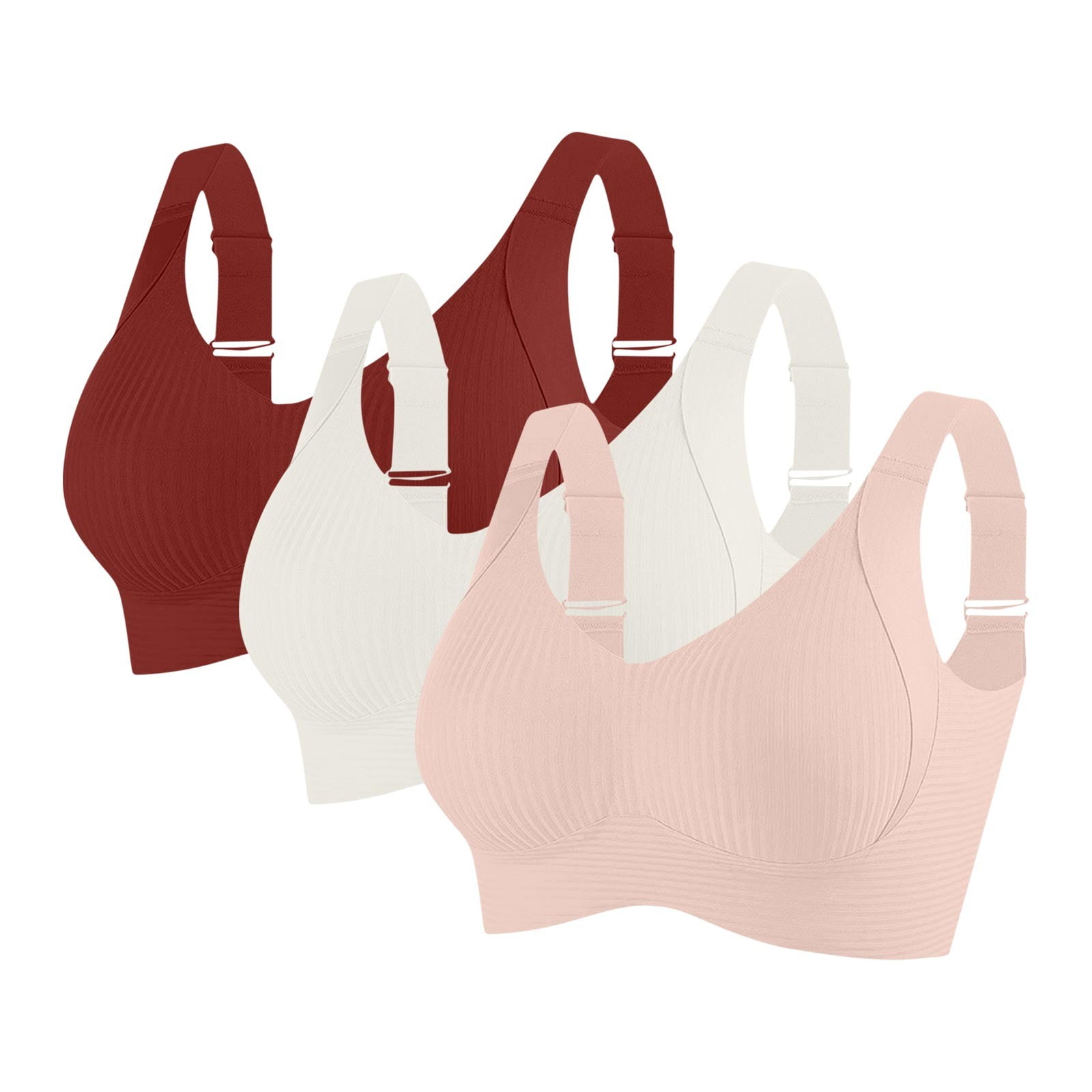 Everyday Bras for Women 3-Pack Wireless, Pink Light Support Sports Bra ...