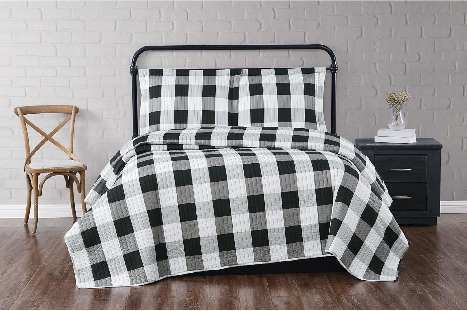 Everyday Buffalo Plaid Black King XL Quilt Set - Walmart.com