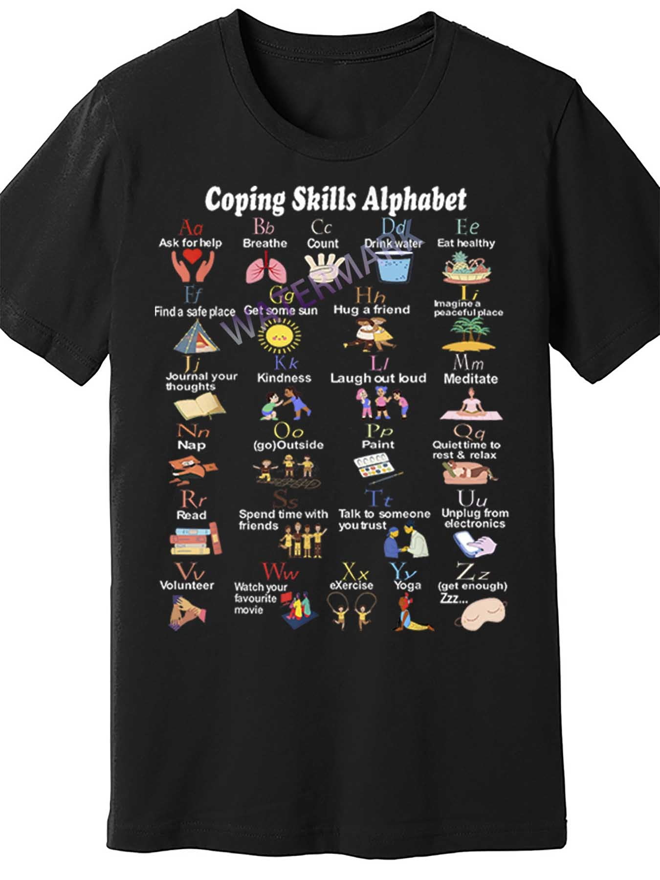 Everyday Comfort| Coping Skills Alphabet Men's Black T-Shirt - Mental ...