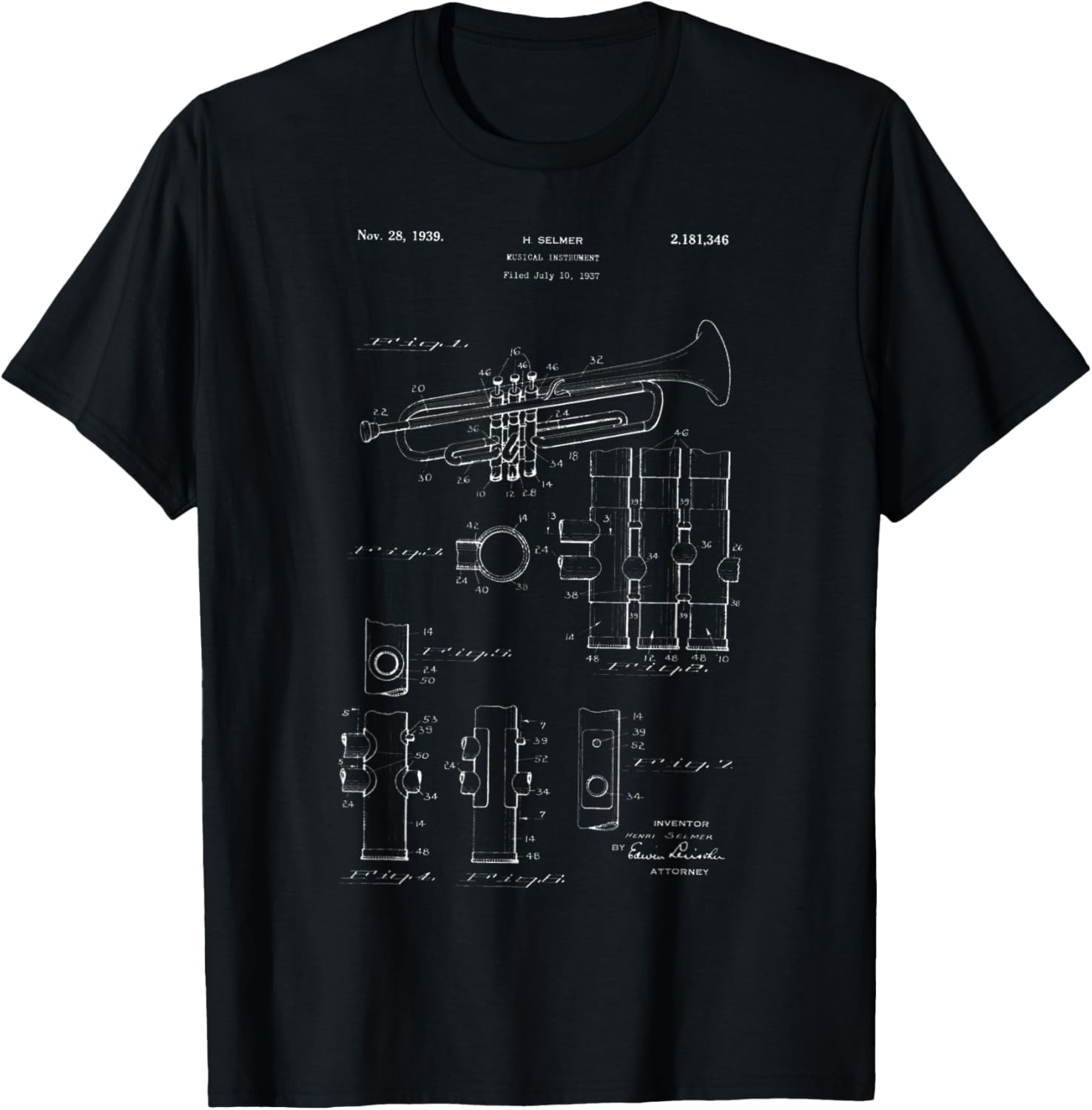 Everyday Cotton Comfort - Trumpet Patent T-Shirt, Musical Instrument ...