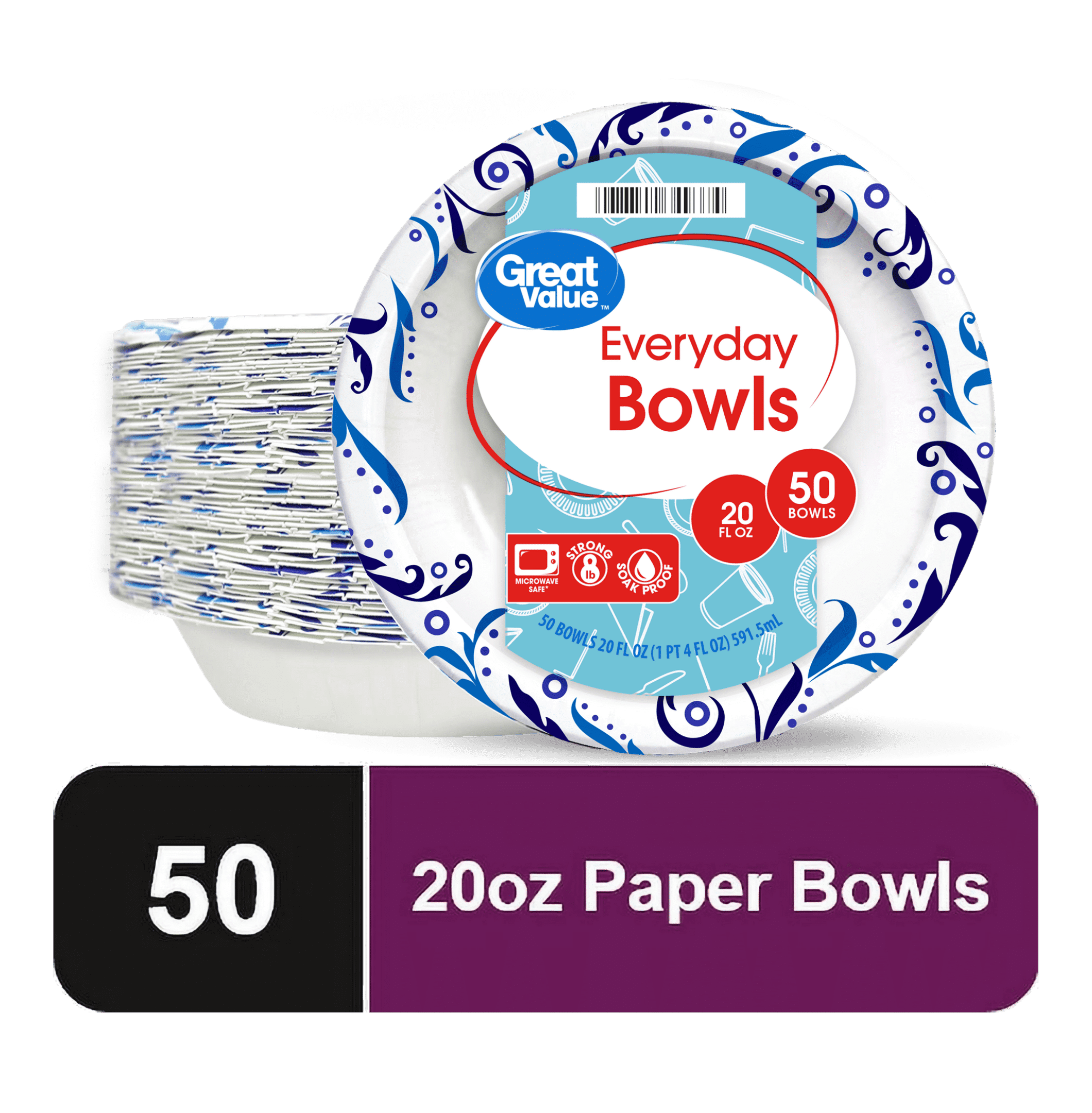 Everyday Disposable Paper Bowls, 20 oz, 50 Count - Walmart.com