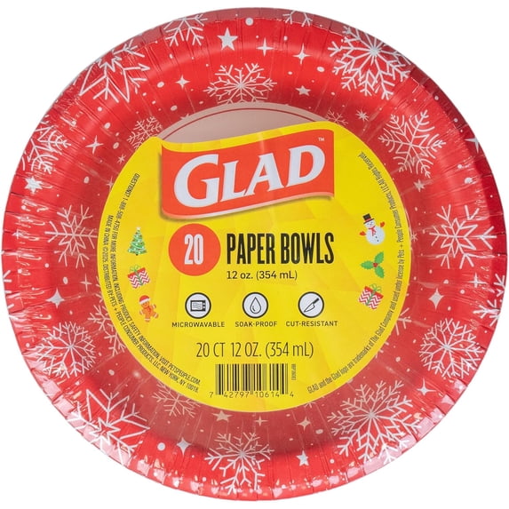Everyday Disposable Paper Bowls with Holiday Red Snowflake Design ...
