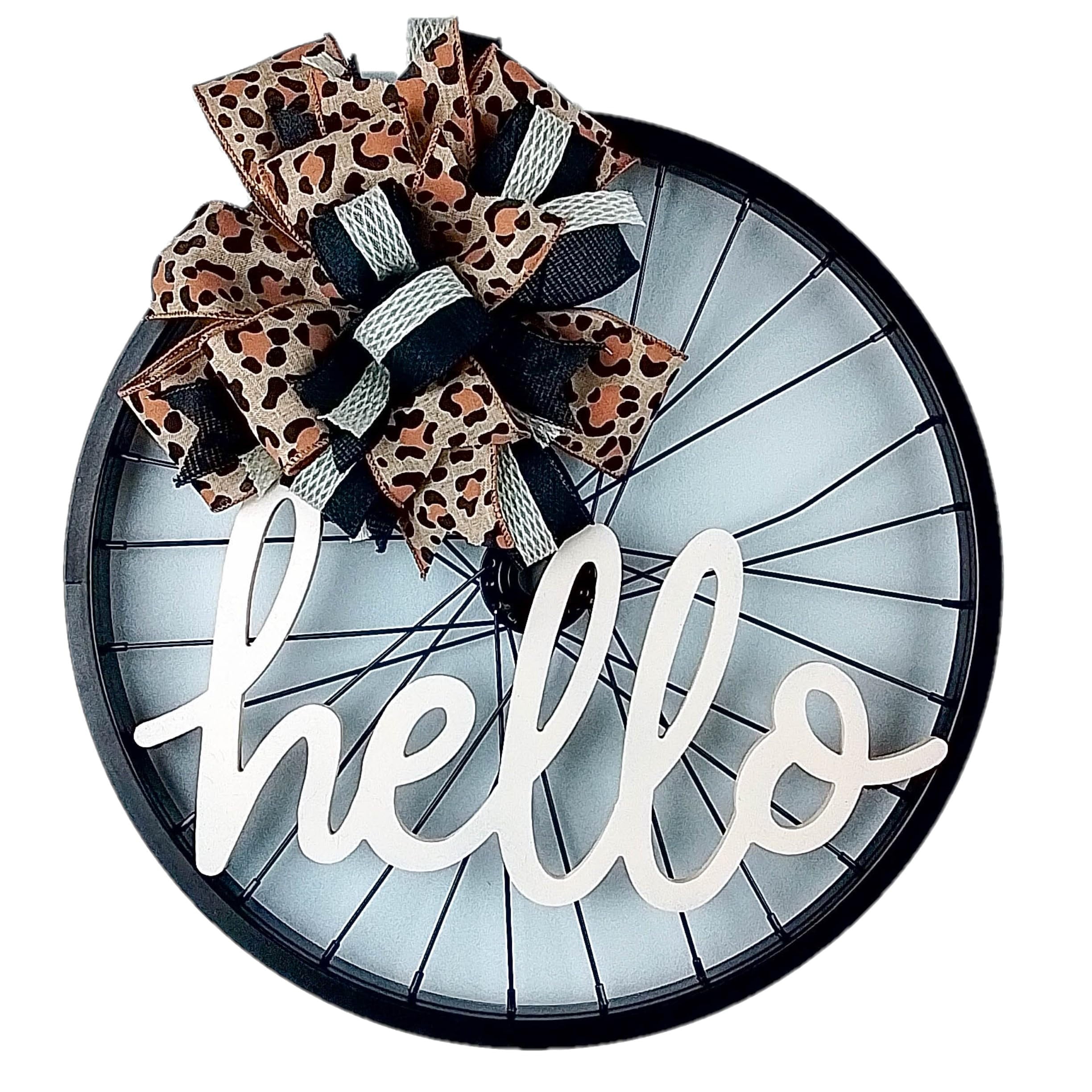 Everyday Hello Bike Rim Door Hanger - Farmhouse Round Front Porch Decor ...