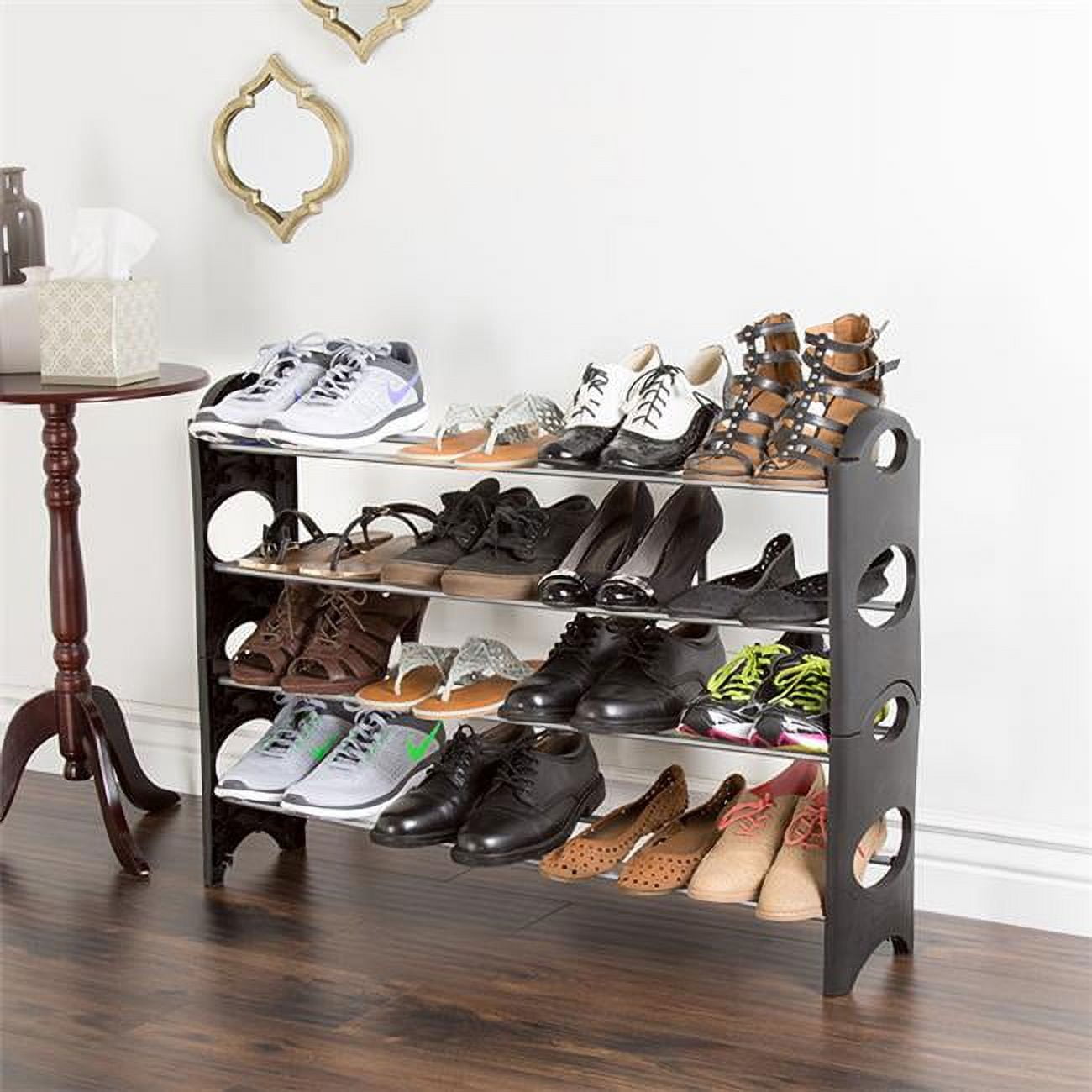 Everyday Home 4-Tier Stackable 16-Pair Shoe Rack for Entryways and ...