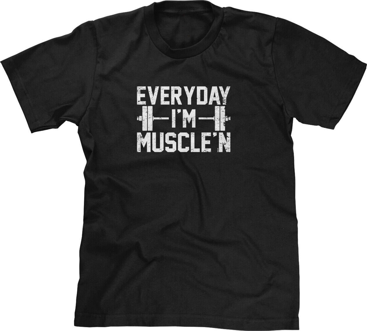 Everyday Im Muscle'n Lifting Weights Workout Pun Funny Humor Gym Joke ...