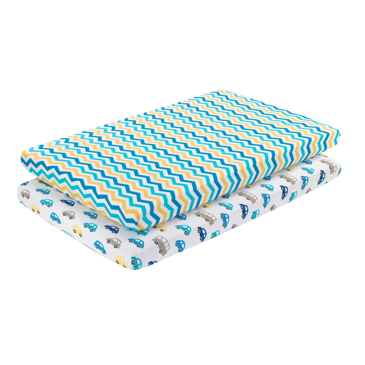 Everyday Kids 2 Pack Portable Crib Sheets - Cars/Chevron - Walmart.com