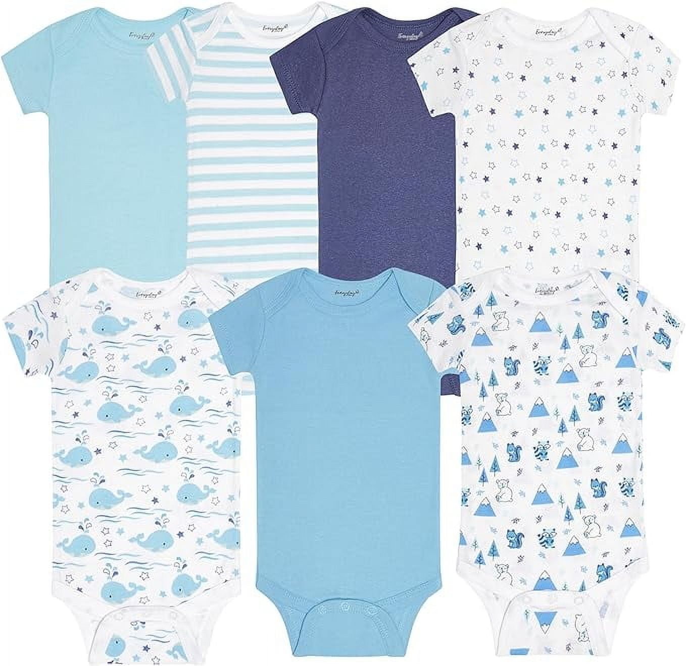 Everyday Kids 7 Pack Blue Short Sleeve Baby Bodysuits for Boys ...