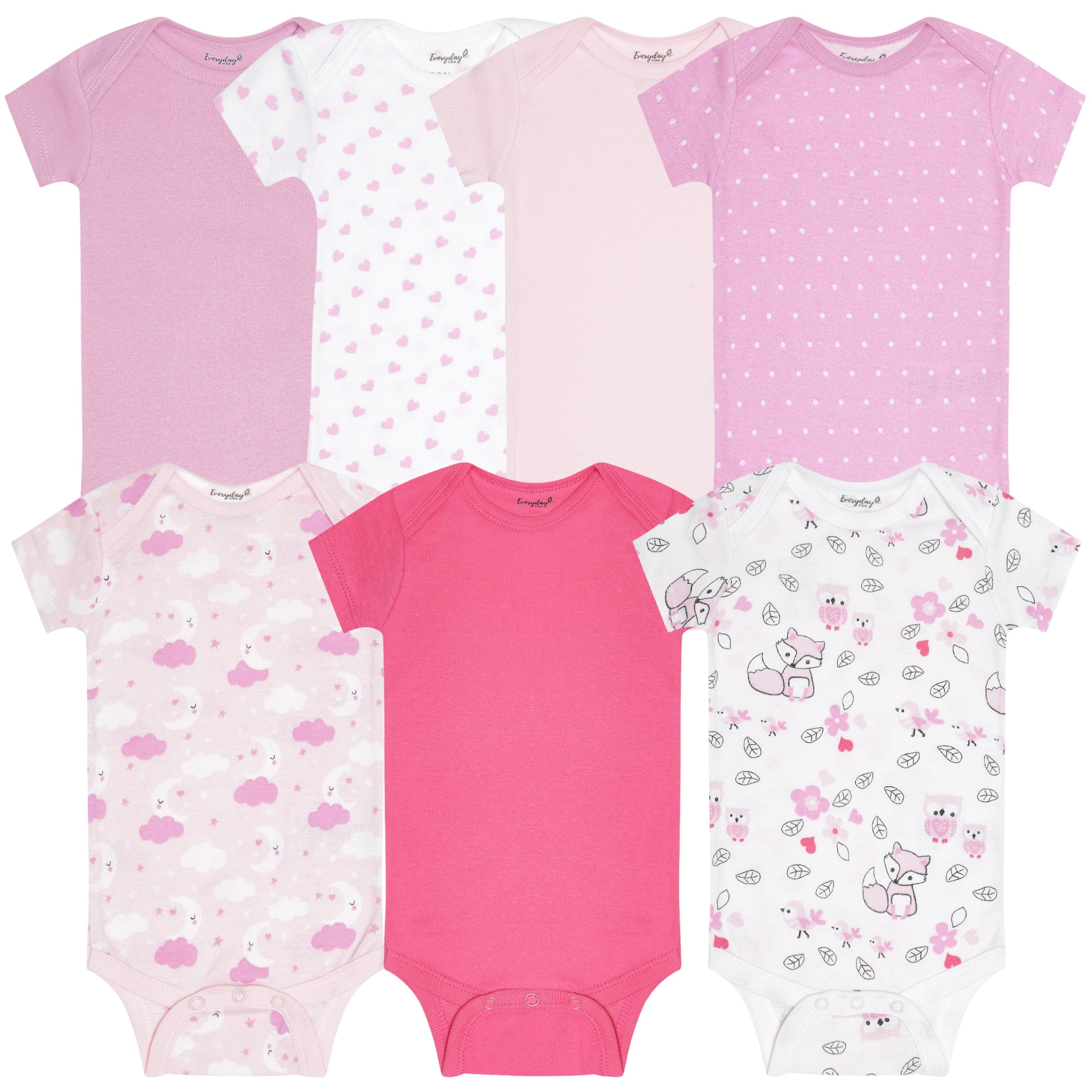 Everyday Kids 7 Pack Pink Short Sleeve Baby Bodysuits for Girls ...